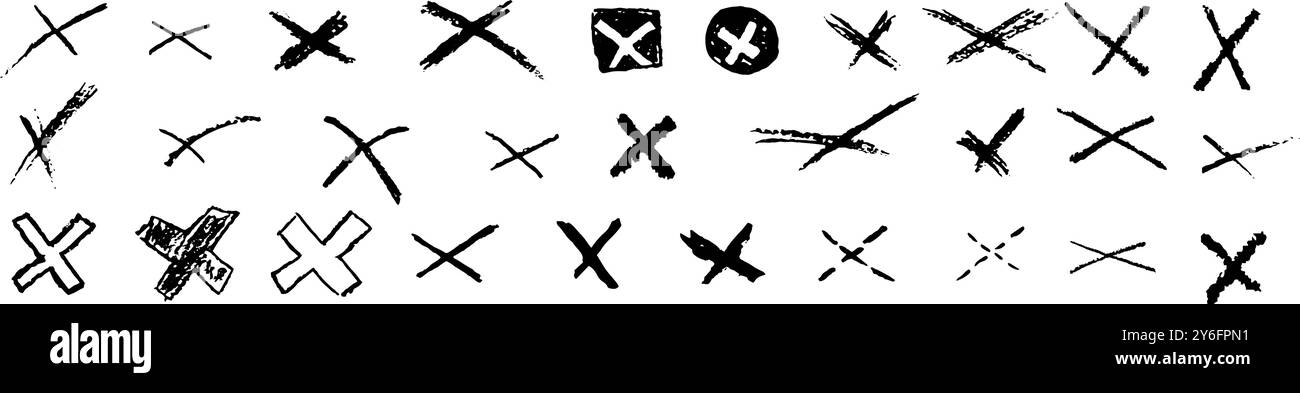 Set of crosses shapes. Black X handdrawn signs collection. No symbols ...