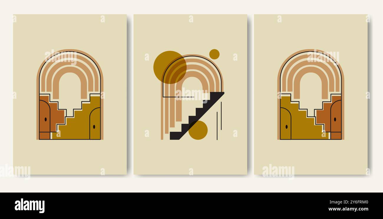 Burnt orange terracotta colors balancing shapes poster set. Minimalist ...