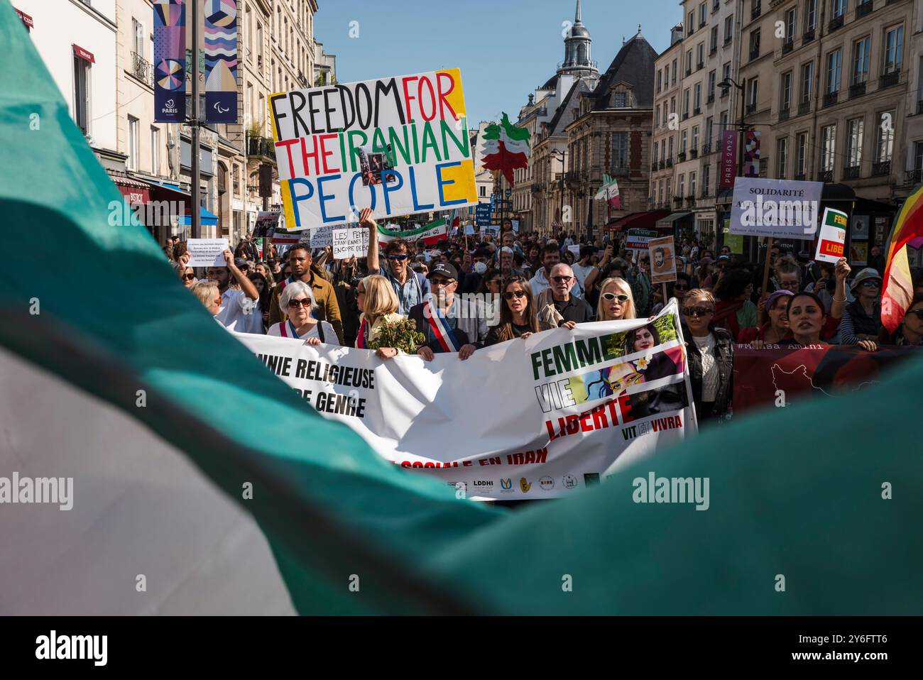 The procession from Bastille behind the banner, Woman life freedom, For ...