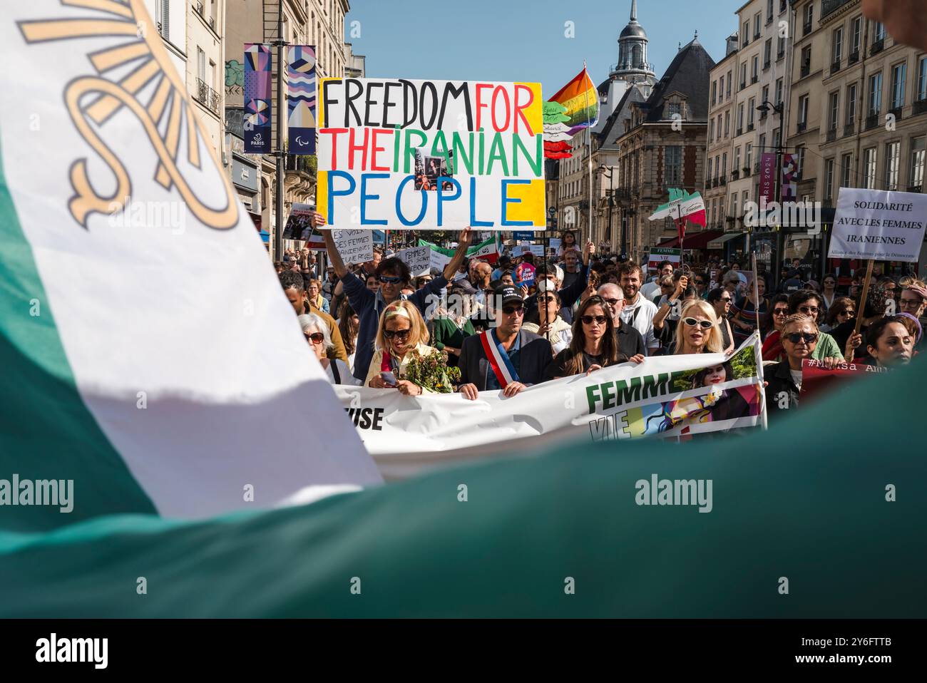 The procession from Bastille behind the banner, Woman life freedom, For ...