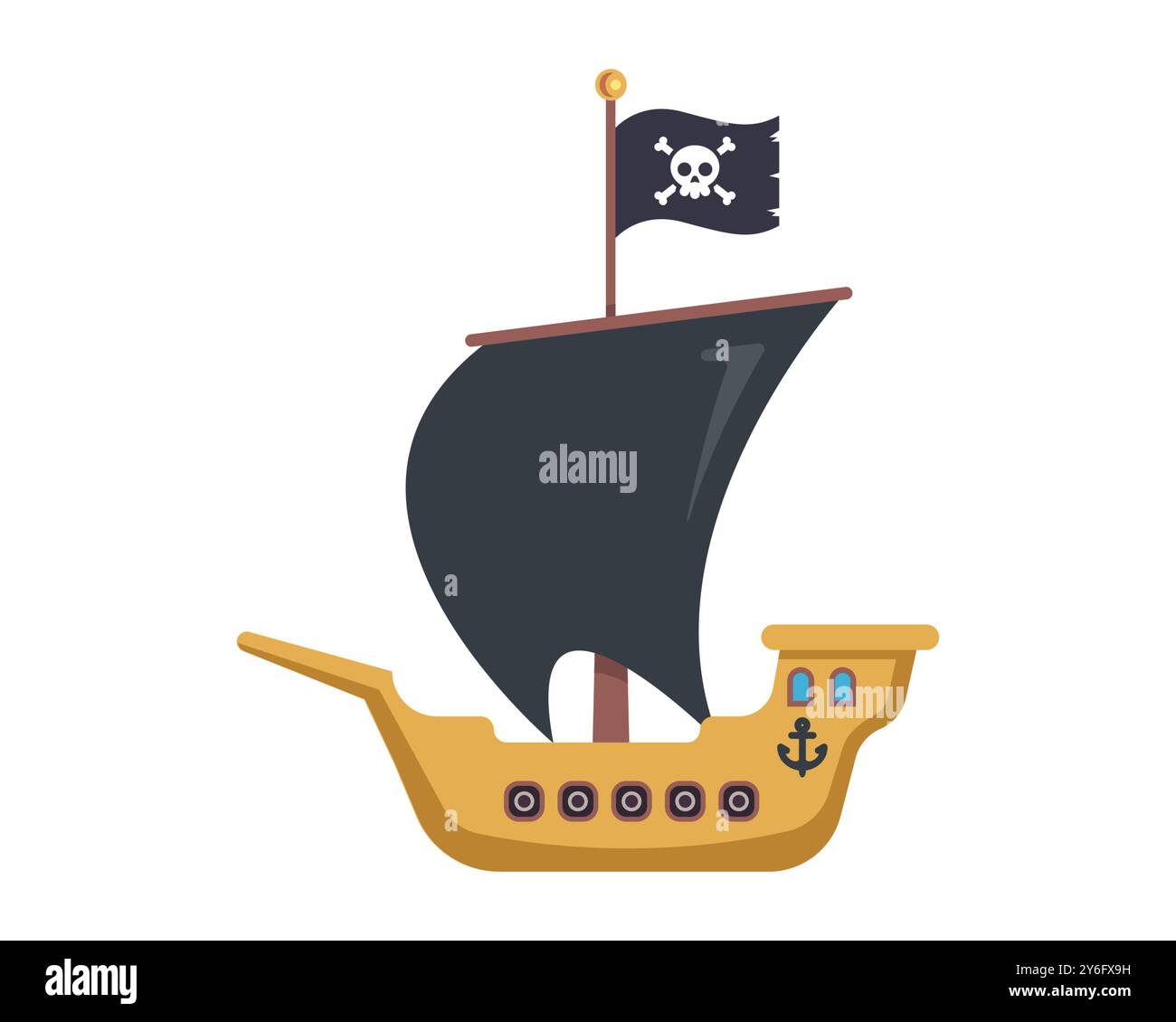 pirate ship with black flag and skull. sea robbers Stock Vector Image ...