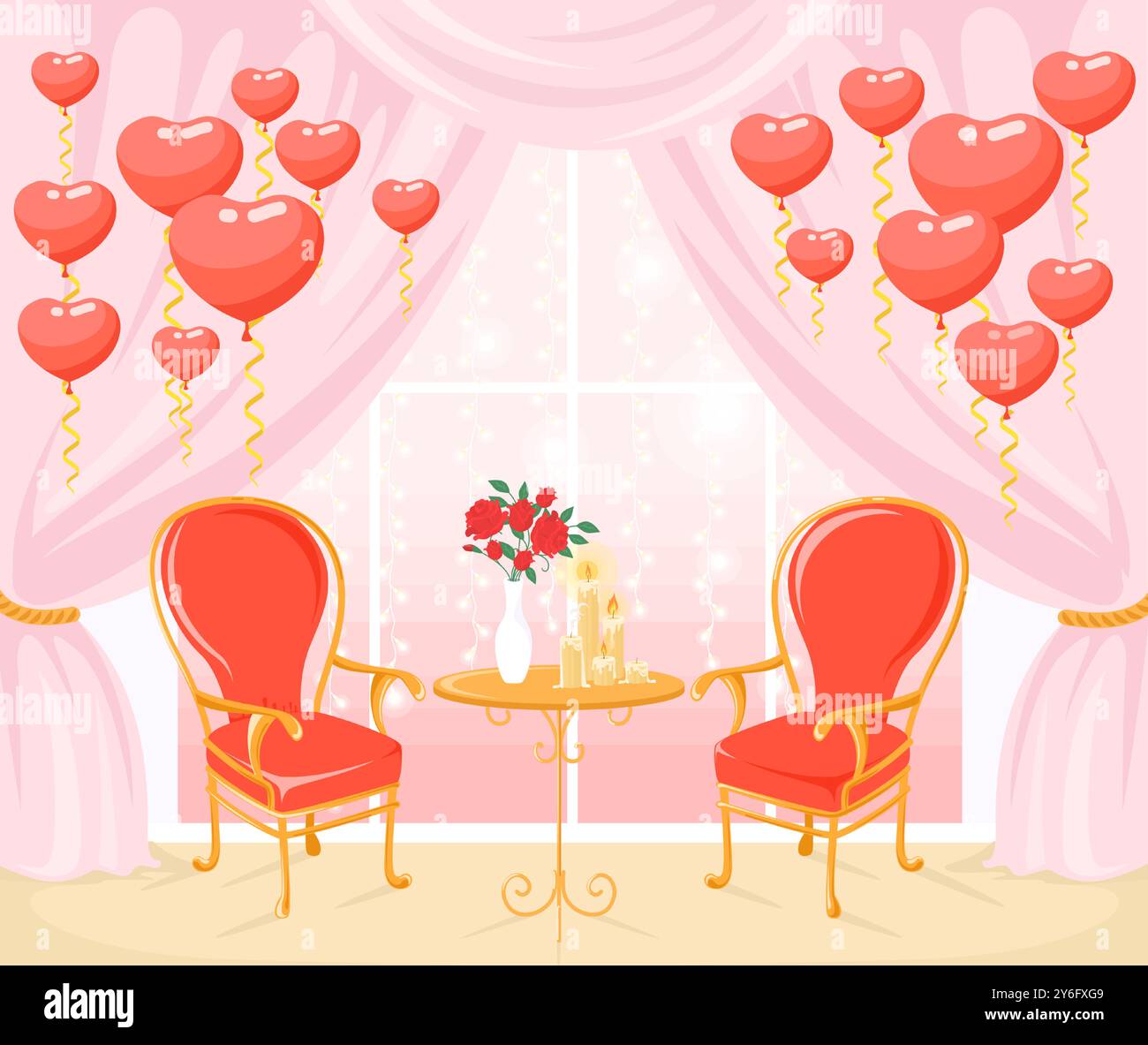 Romantic photo zone background with red hearts balloons Stock Vector ...