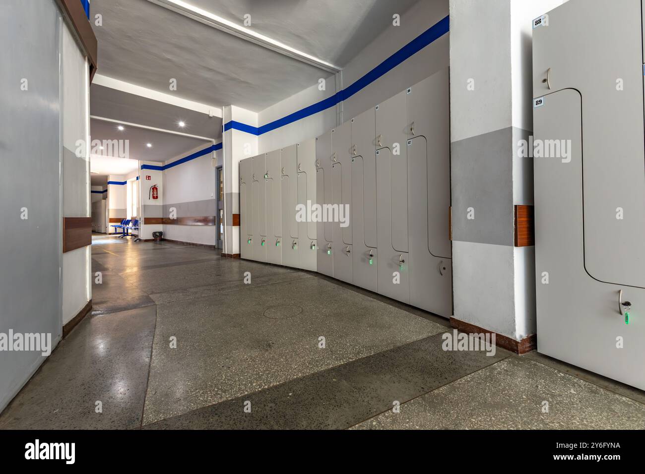 Gray lockers for clothes, lockable shelves, lockers for students at ...
