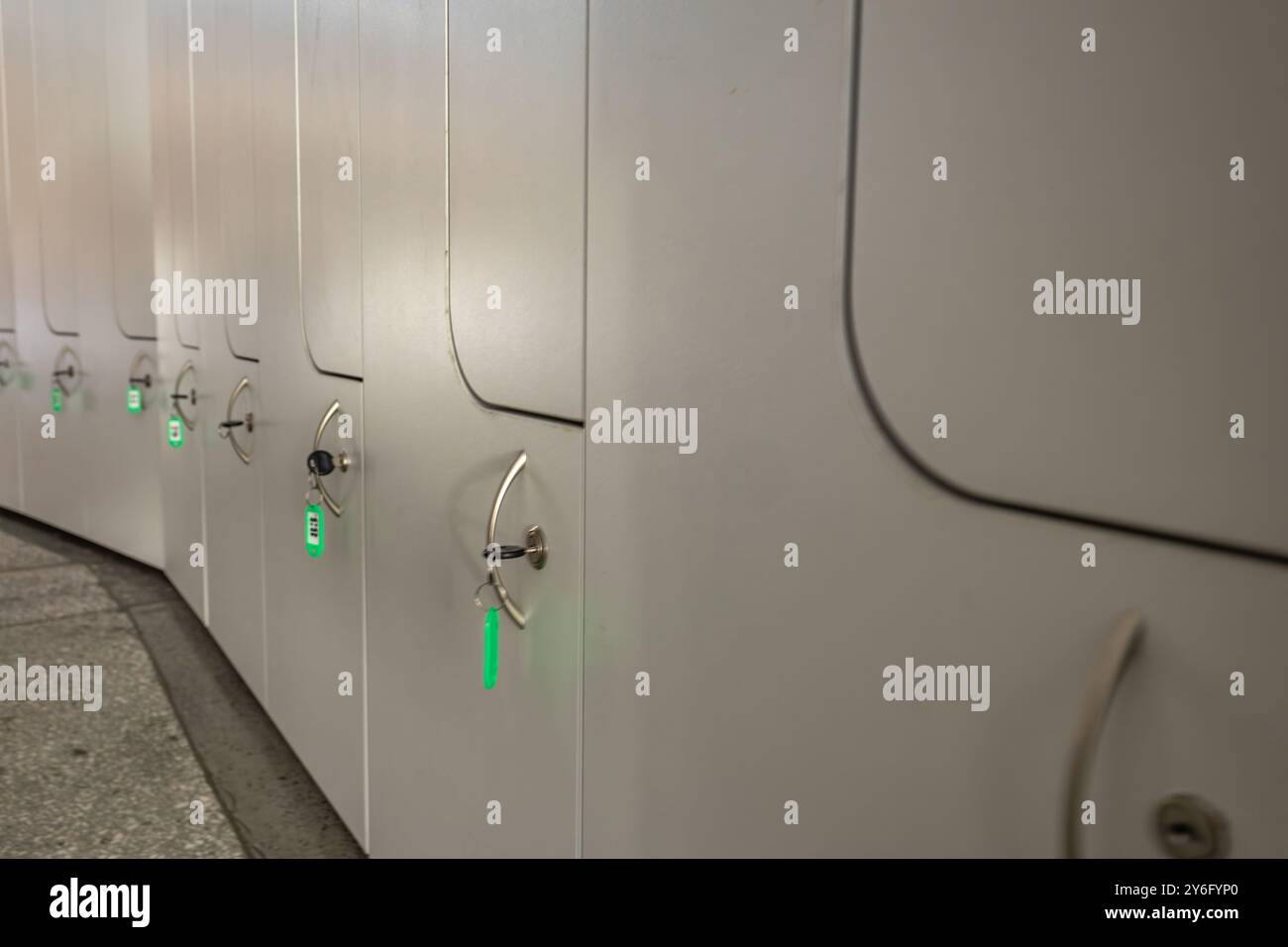 Gray lockers for clothes, lockable shelves, lockers for students at ...