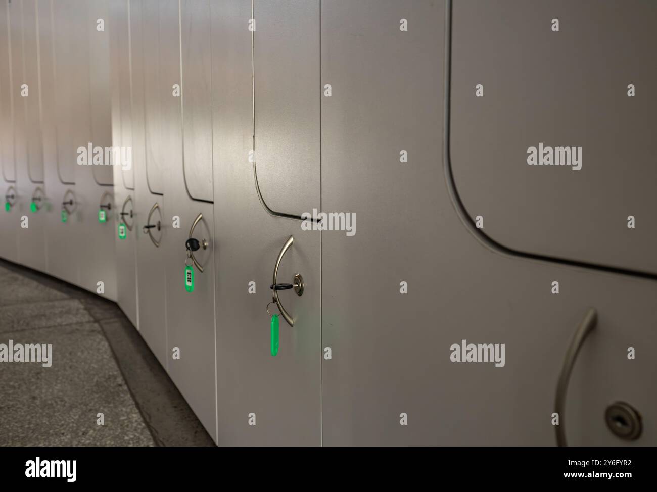 Gray lockers for clothes, lockable shelves, lockers for students at ...