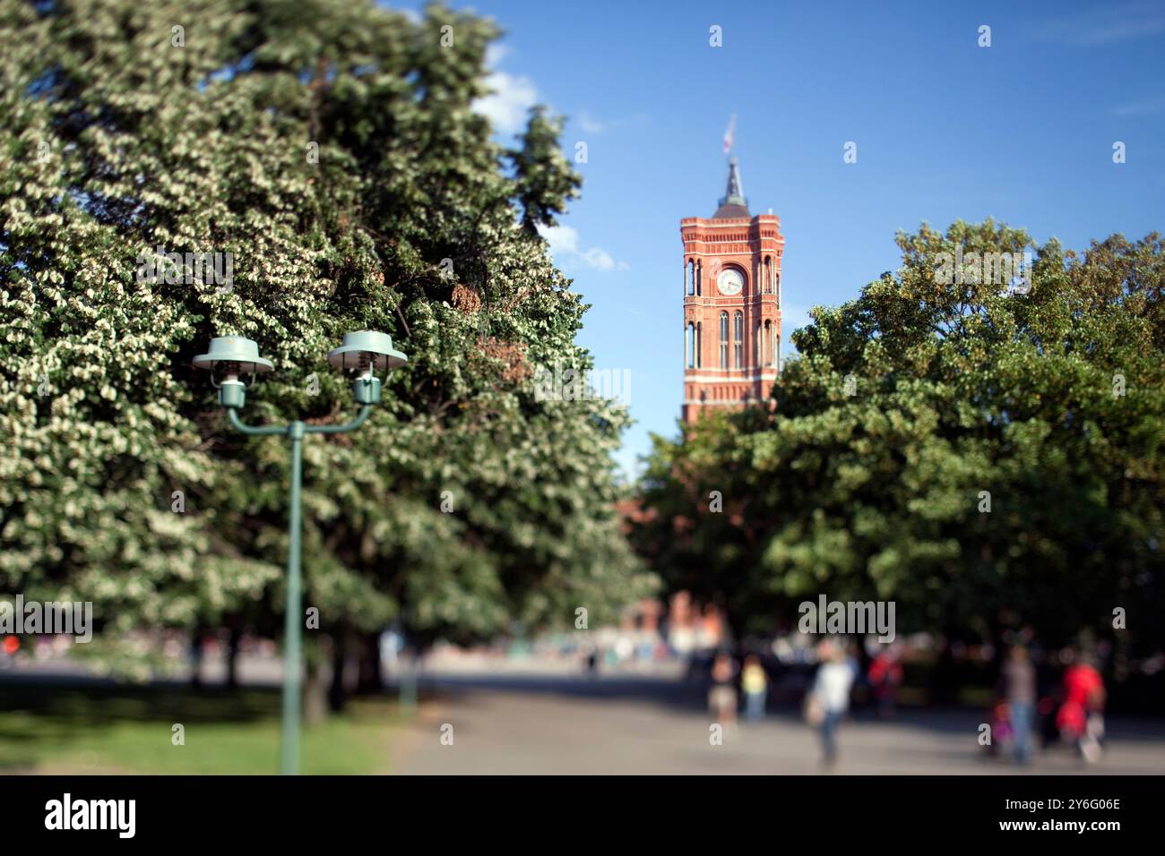The iconic City Hall rises above the trees in Marx-Engels-Forum park ...