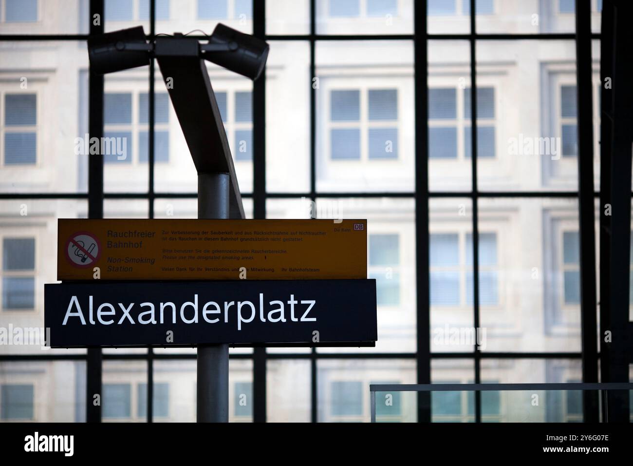 The sign for Alexanderplatz railway station is prominently displayed ...