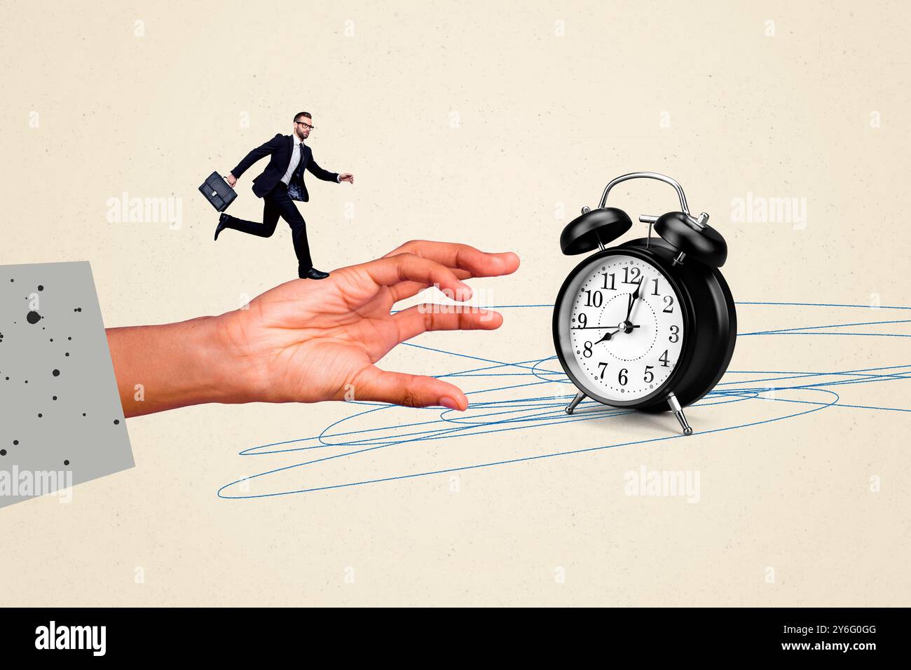 Composite photo collage of dissatisfied businessman late timetable ...