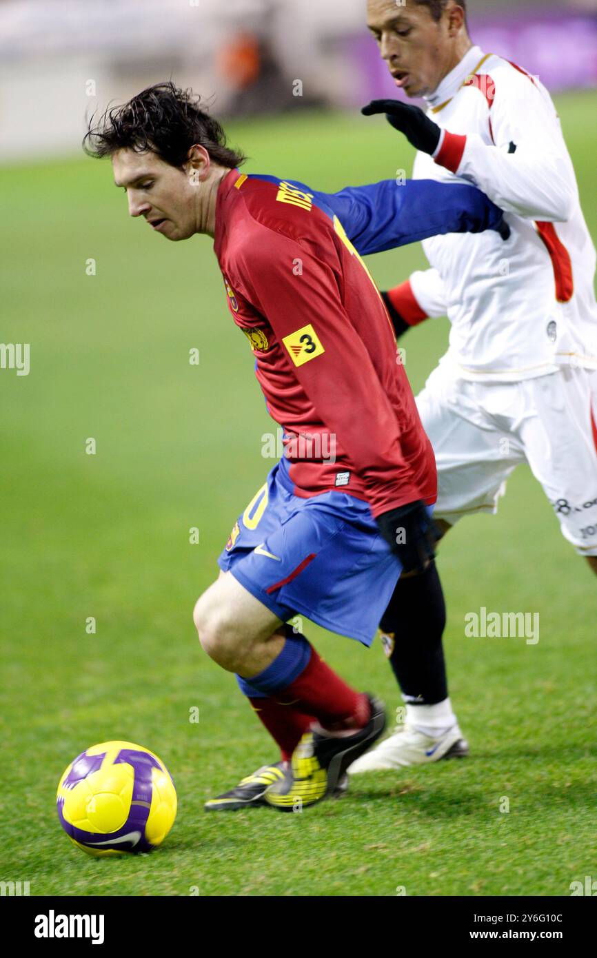 Seville, Spain, Nov 30 2008, Lionel Messi skillfully navigates the ...