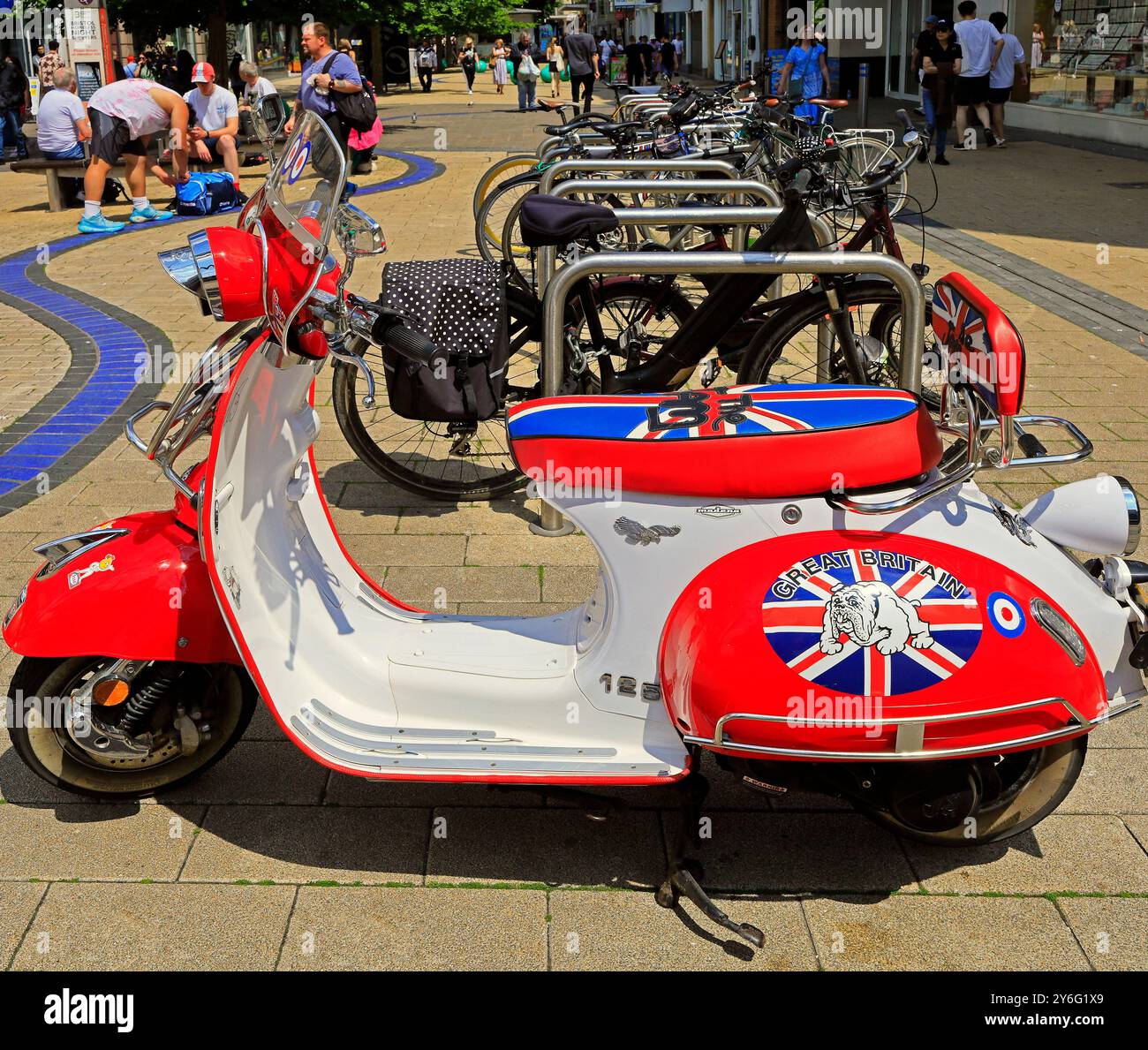 Smart well-kept scooter with English/The Jam themed paintwork Stock ...