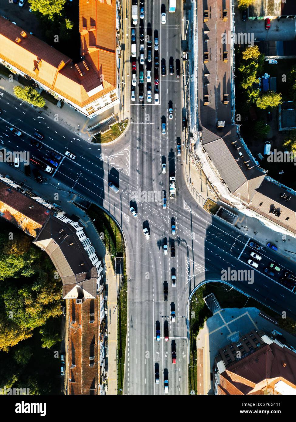 An aerial view of an urban intersection within the city Stock Photo - Alamy