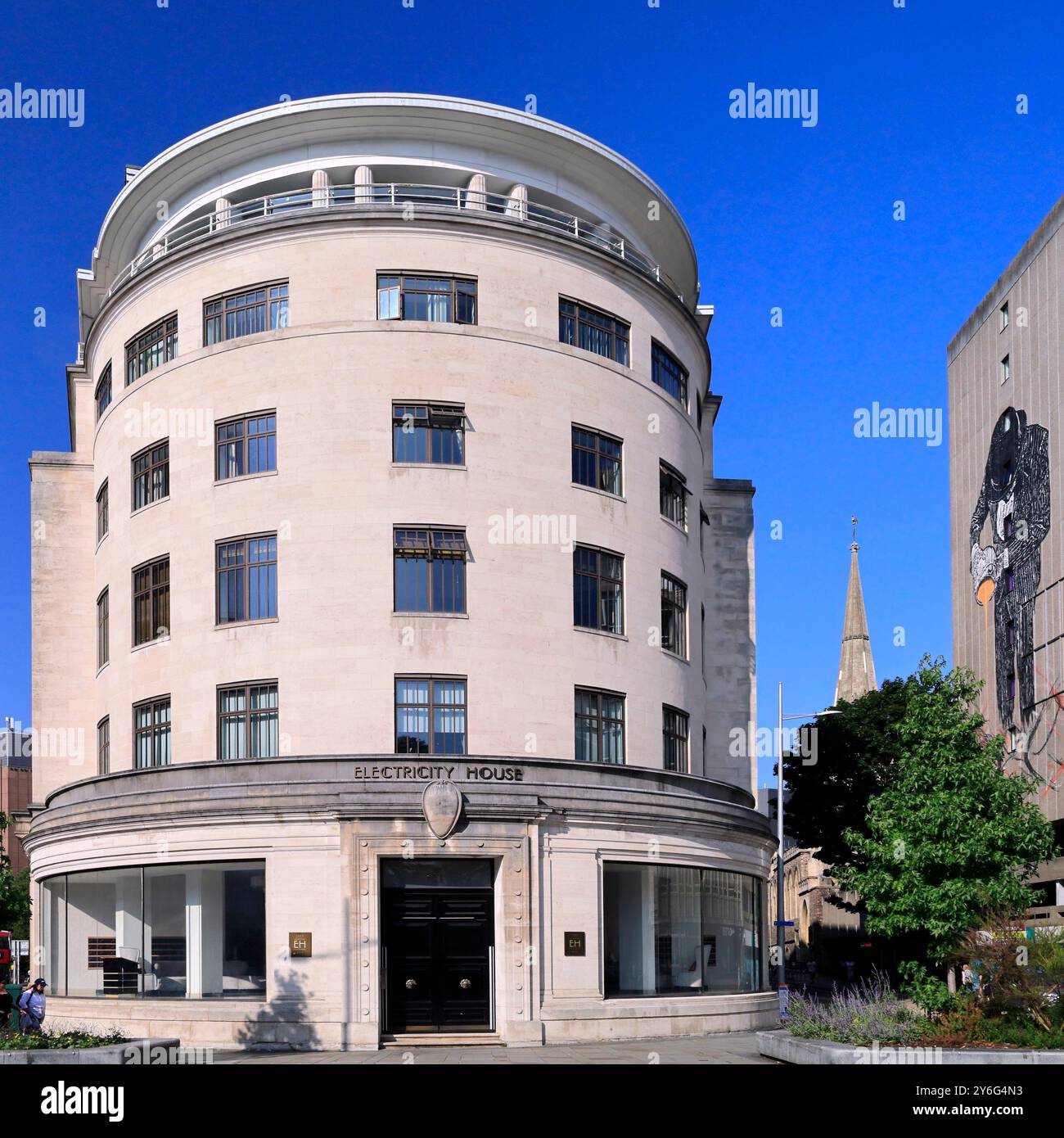 Electricity House with attractive curved modernist frontage and artwork ...