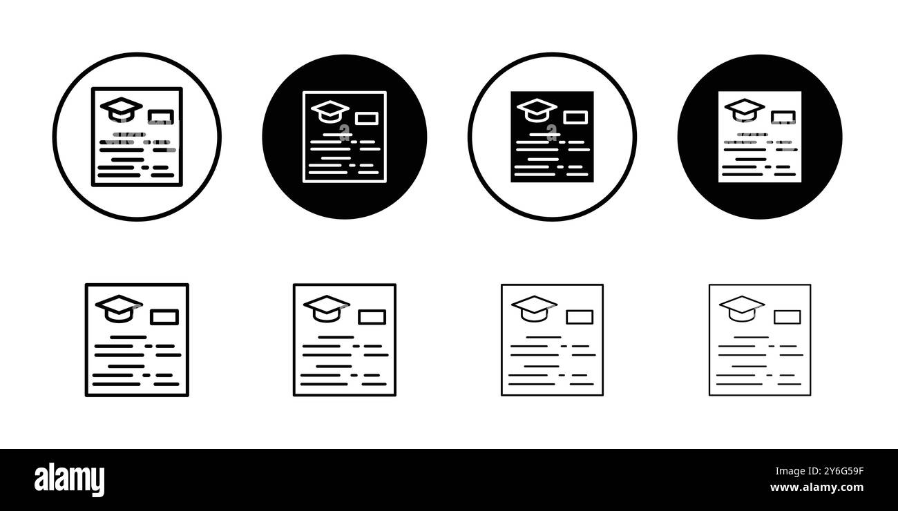 Course Completion Certificate Icon Set In Thin Line Outline Style And Linear Vector Sign Stock