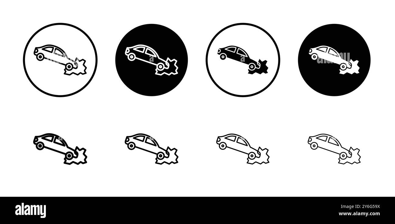 car Accident icon set in thin line outline style and linear vector sign ...