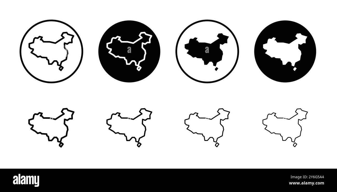 china map icon set in thin line outline style and linear vector sign Stock Vector Image & Art ...