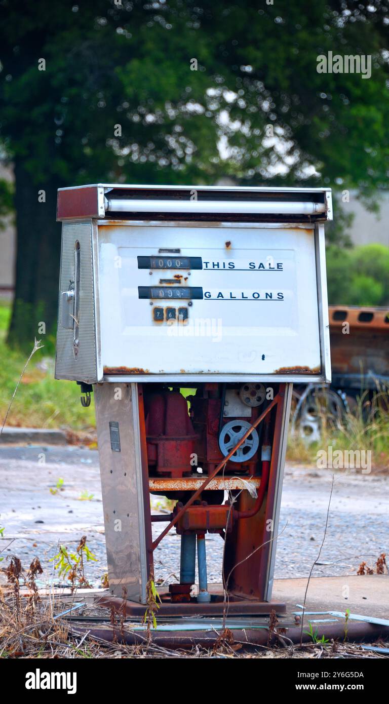 Old and rusting gas pump sits frozen at last point of sale. Pump is ...