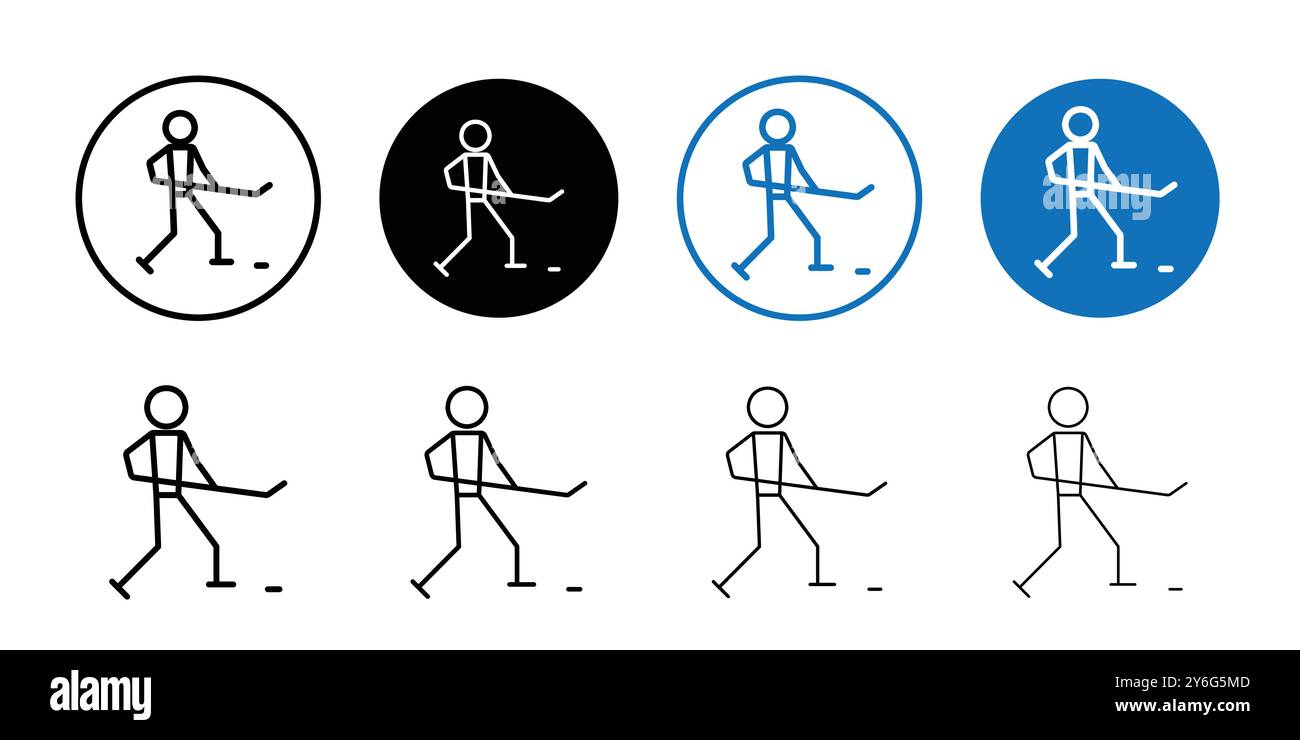 Hockey player icon set in thin line outline style and linear vector ...