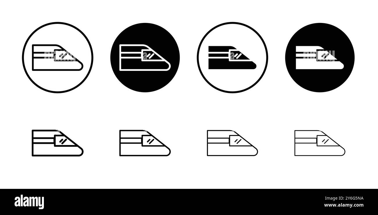 Subway high speed train icon set in thin line outline style and linear ...