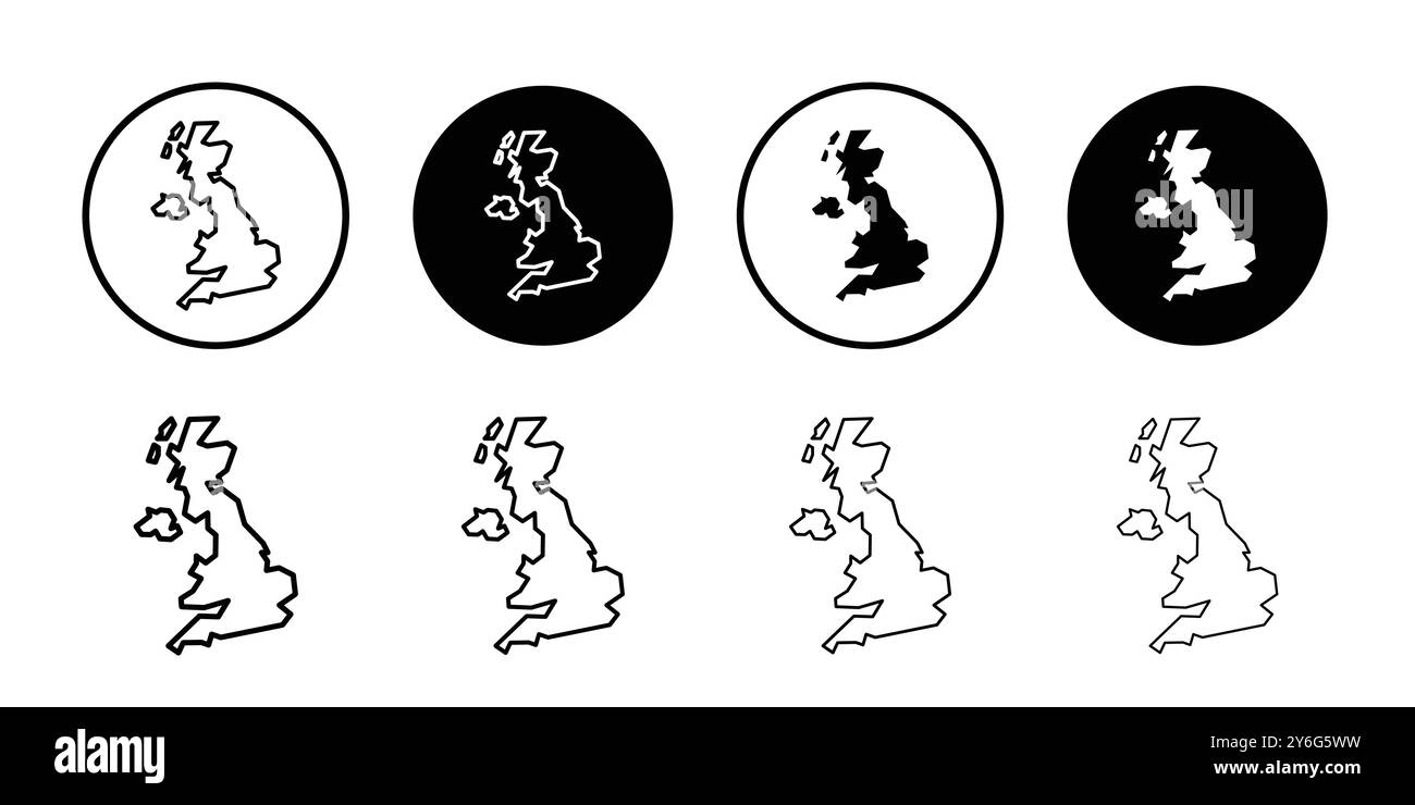United Kingdom map icon set in thin line outline style and linear ...
