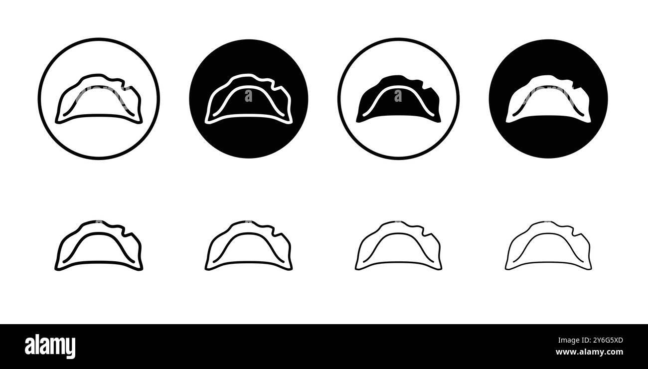 dumplings icon set in thin line outline style and linear vector sign ...