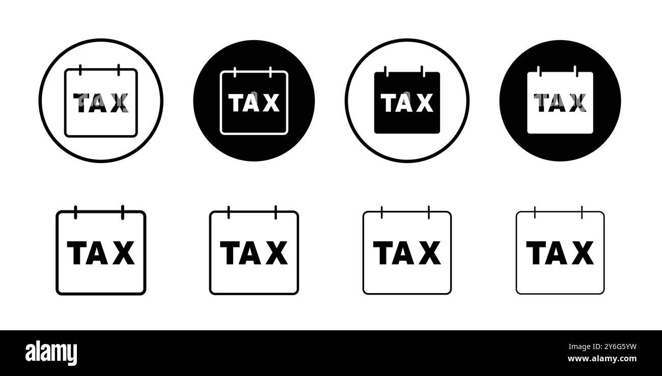 Tax reminder icon set in thin line outline style and linear vector sign ...