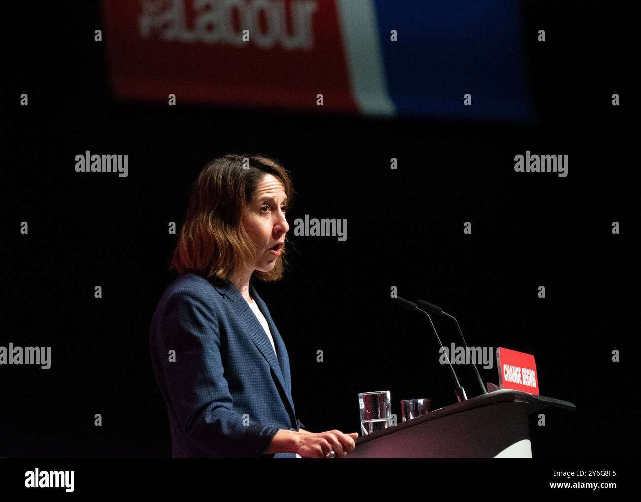 Secretary of state for work and pensions gives a speech hi-res stock ...