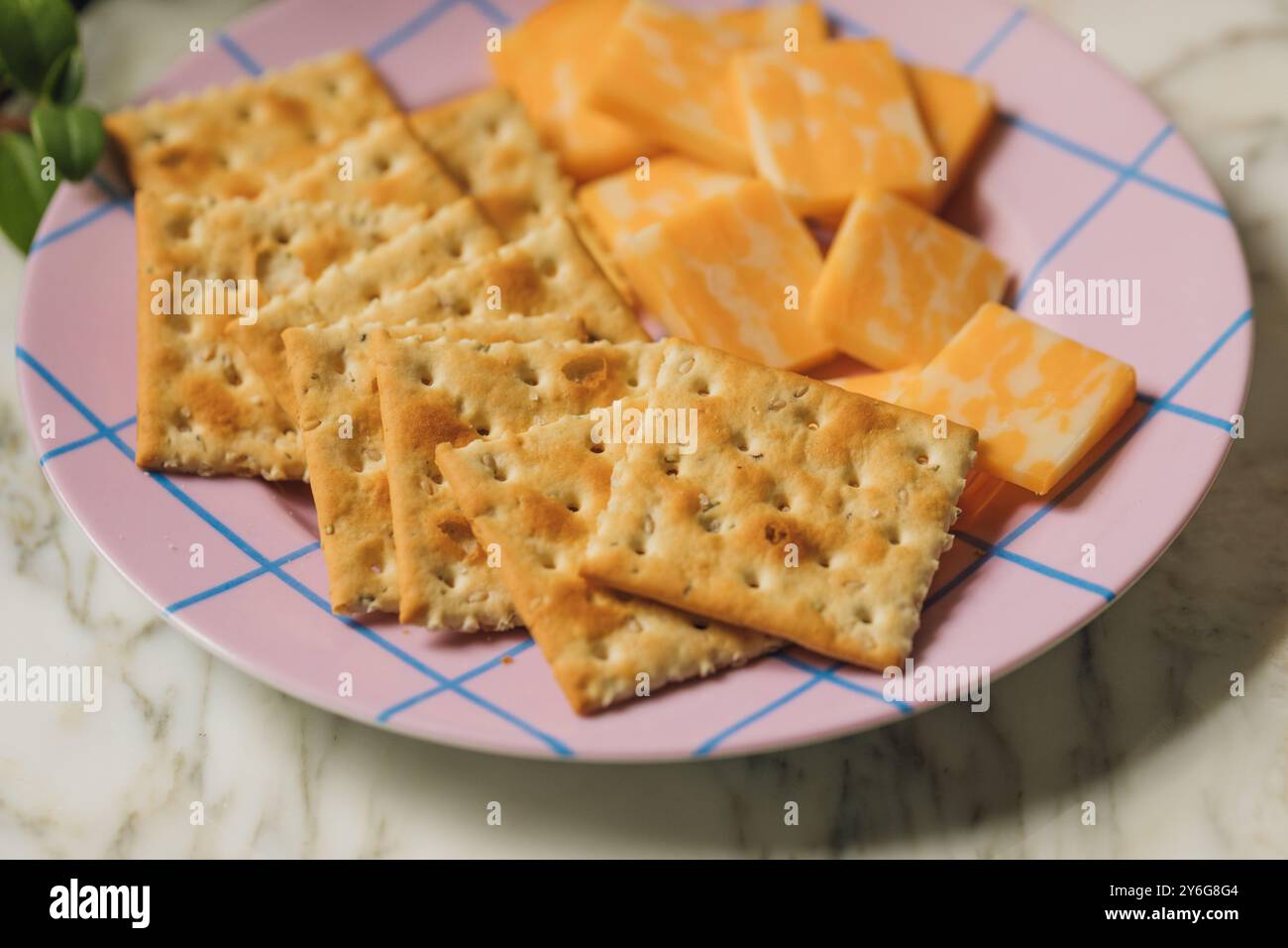 square pieces of colby jack cheese with rosemary saltine crackers Stock ...