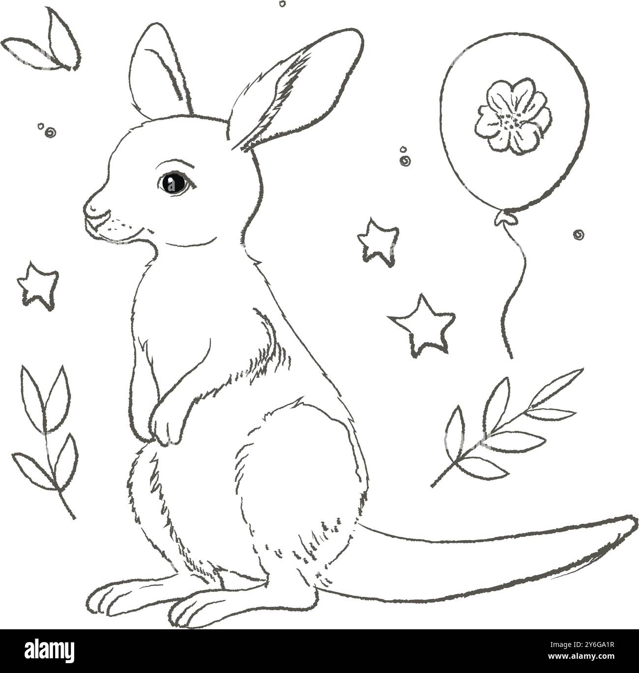 Cute sketch of baby kangaroo cartoon character coloring page vector ...