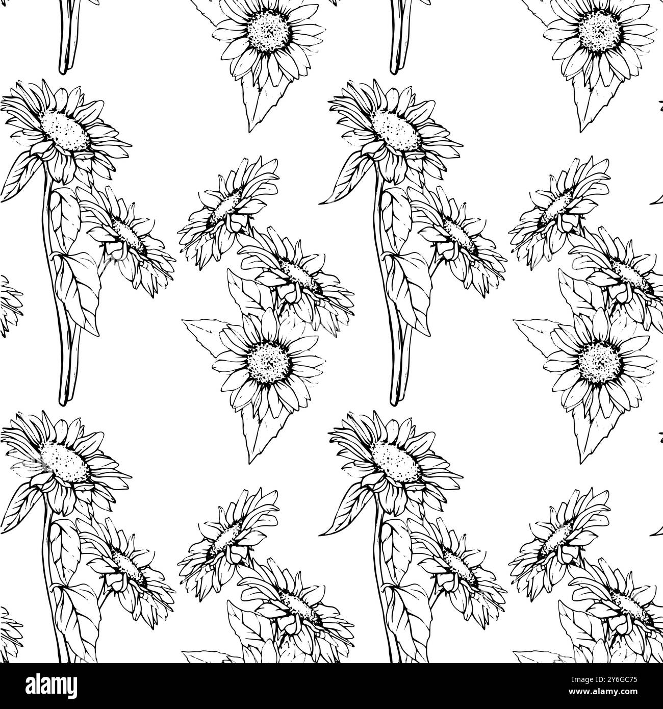 Seamless Pattern with Flowers Sunflowers in line art style. Vector ...
