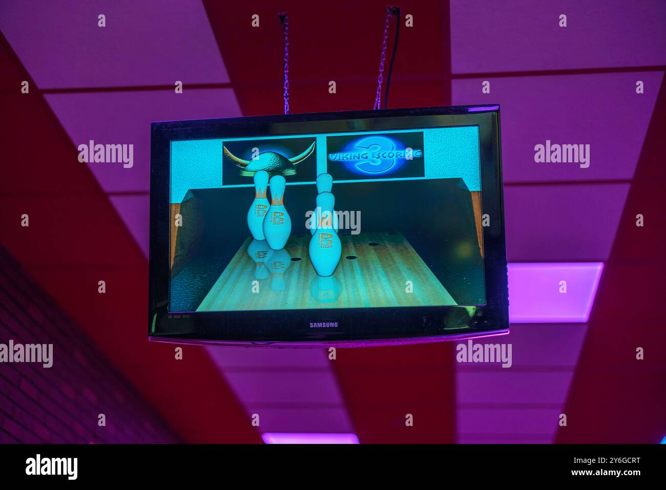 Bowling screen displaying pins and Viking scoring animation during game ...