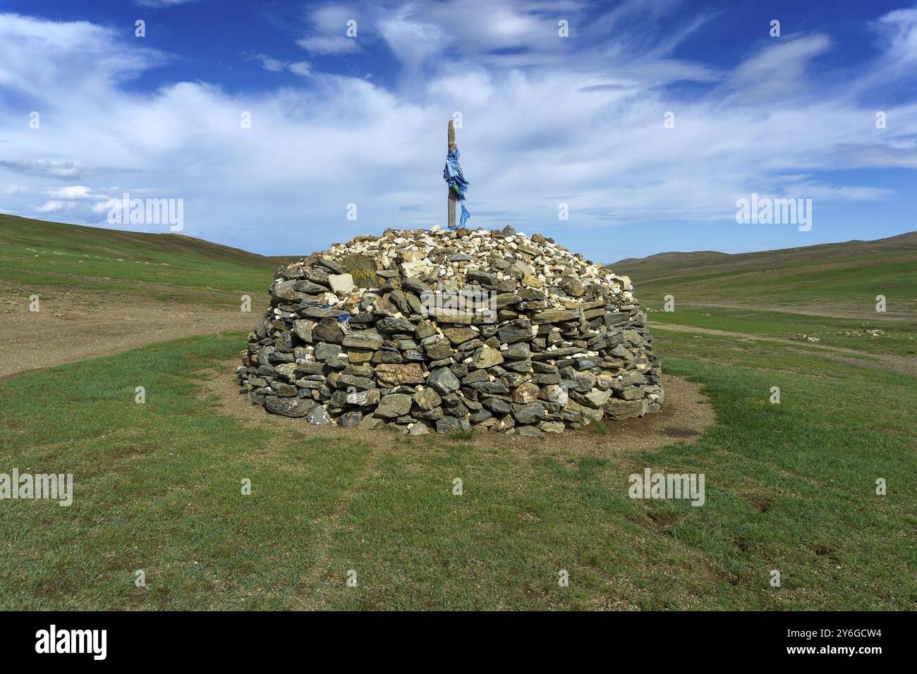 Sacred stone heap, Ovoo, oboo, or obo, used as altar or shrine in ...