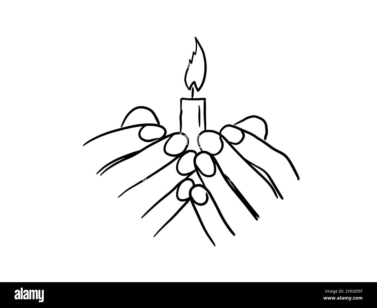 Candle in hands prayer. a religious symbol of faith in God. hand drawn ...