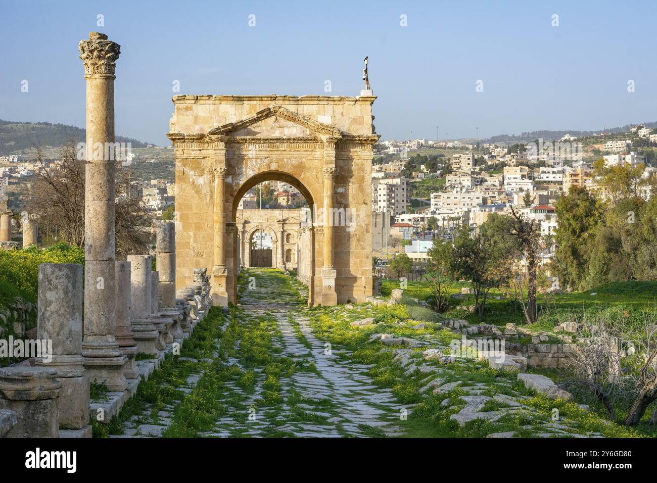 Northern gate of the roman ruins site at Gerasa, Jerash, Jordan. Travel ...