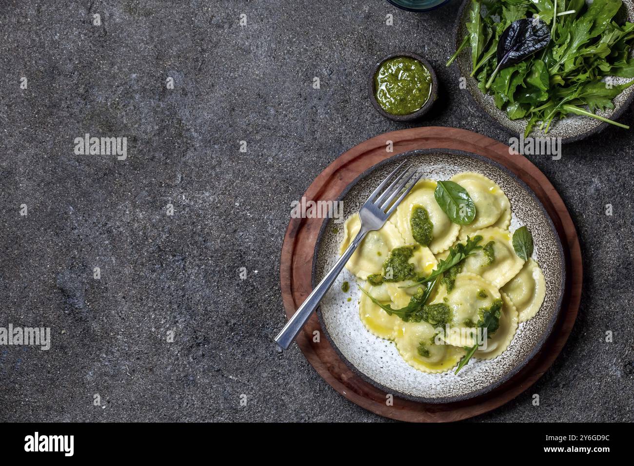 Food, Food, Italian spinach ricotta ravioli, Top view, black background ...