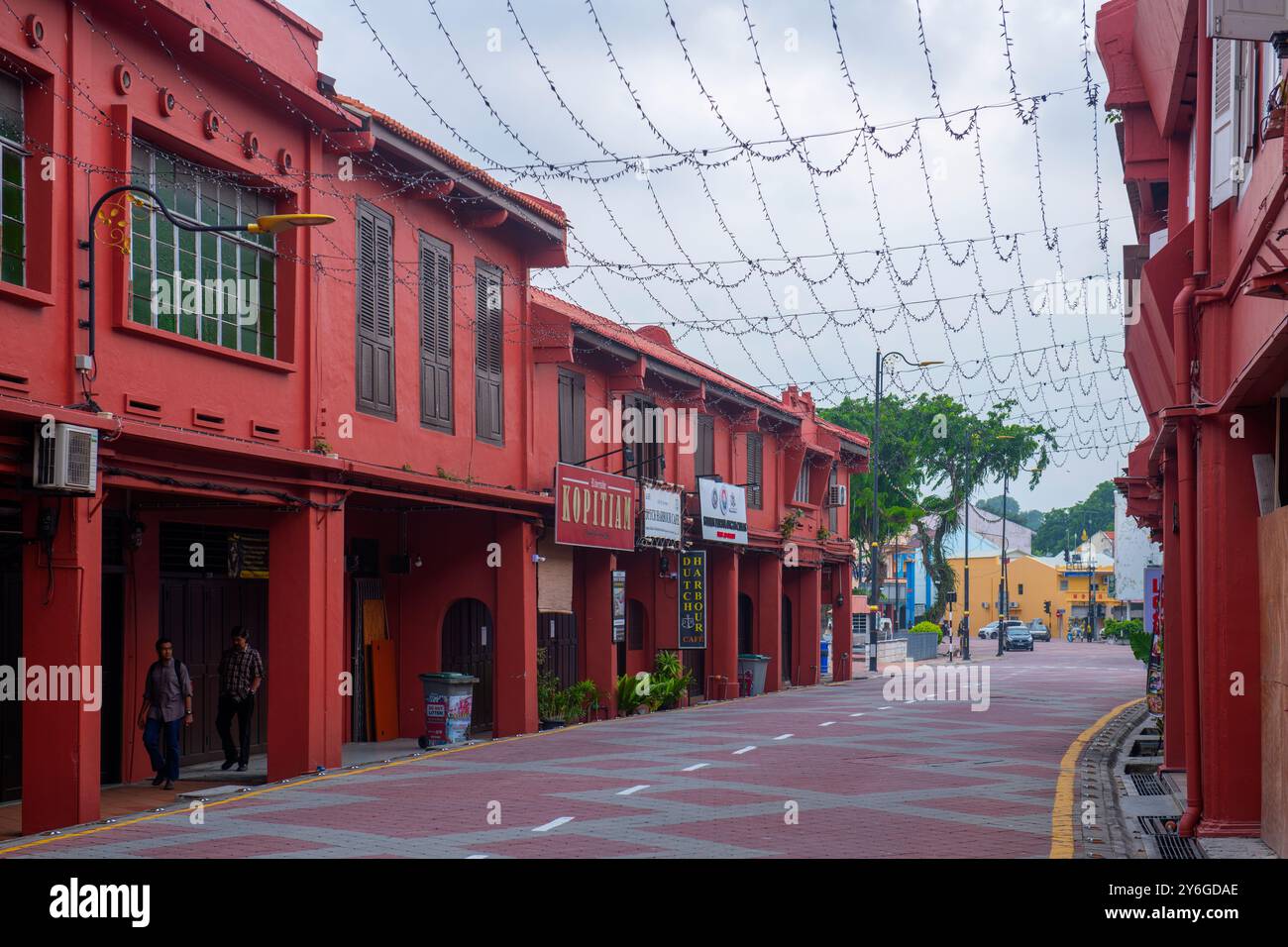 Historic red style house on Jalan Gereja Street at Dutch Square in city ...