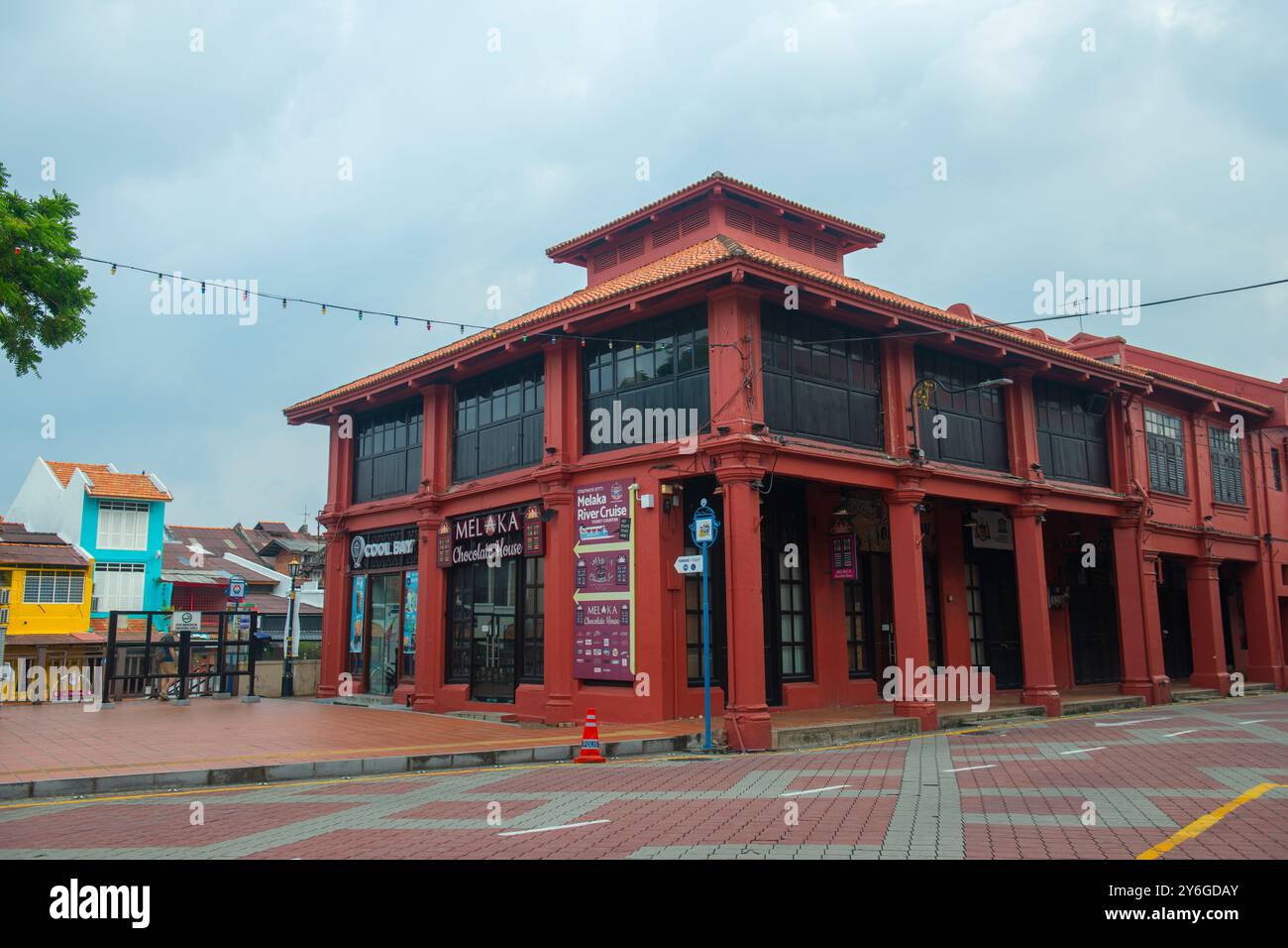 Historic red style house on Jalan Gereja Street at Dutch Square in city ...