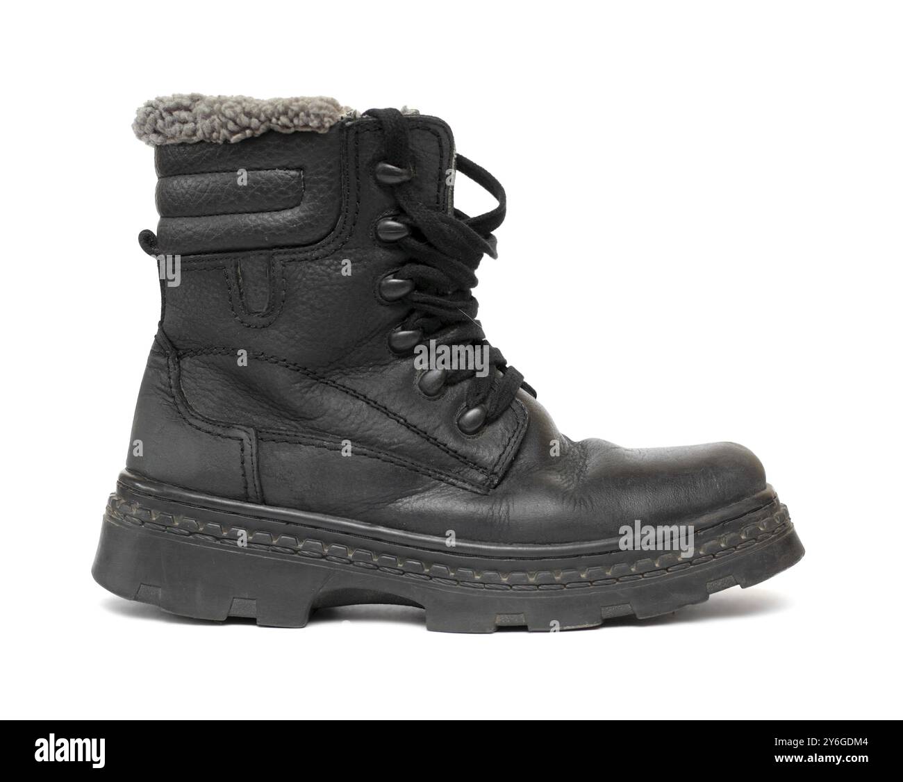 Black leather winter shoe isolated on white Stock Photo - Alamy