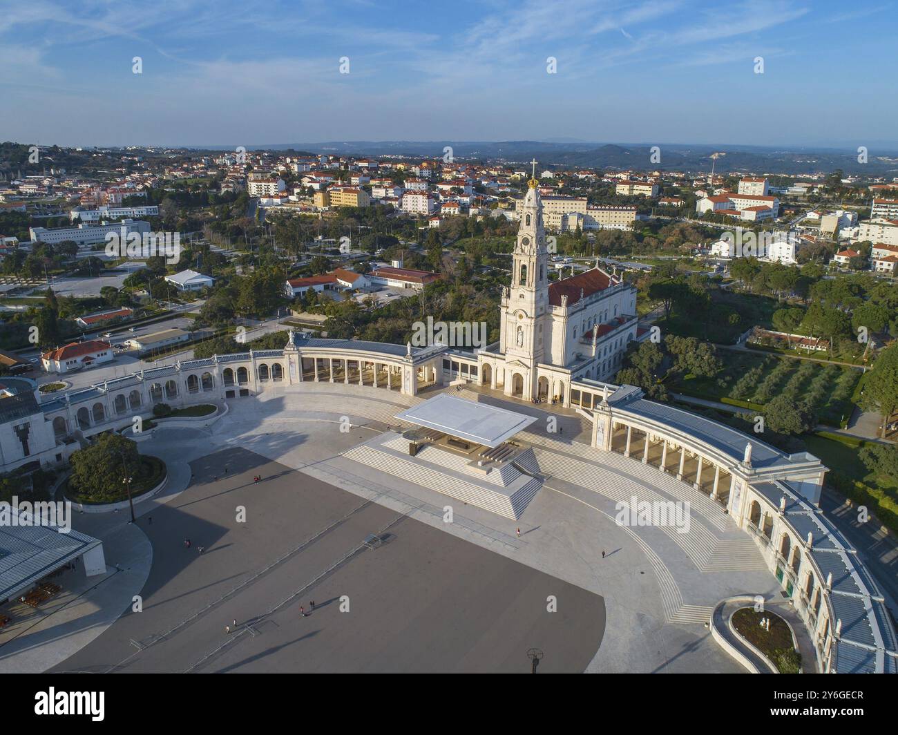 Aerial view of cathedral complex and the Church in Fatima, Catholic ...