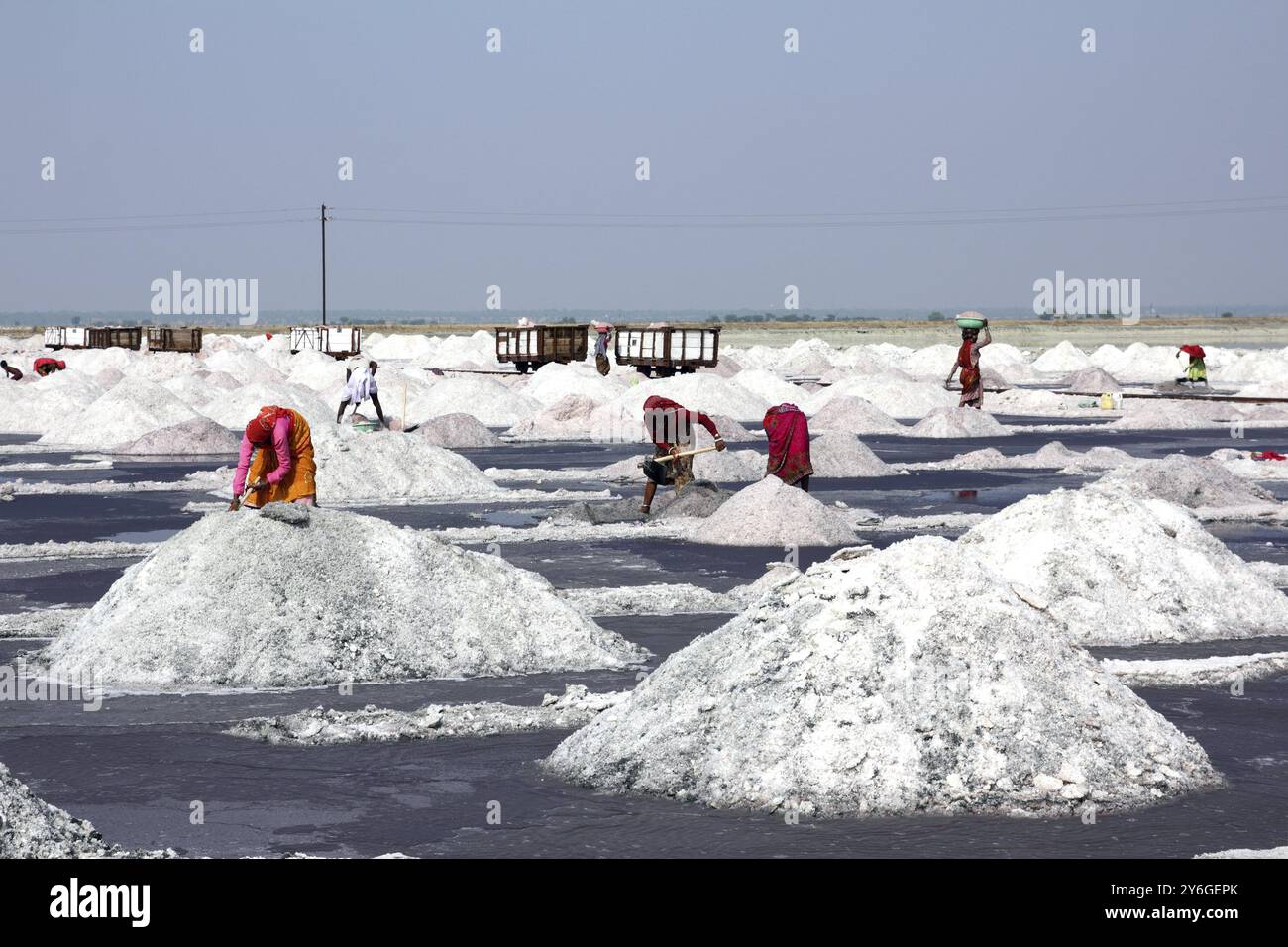 Salt mining on Sambhar lake in India Stock Photo - Alamy