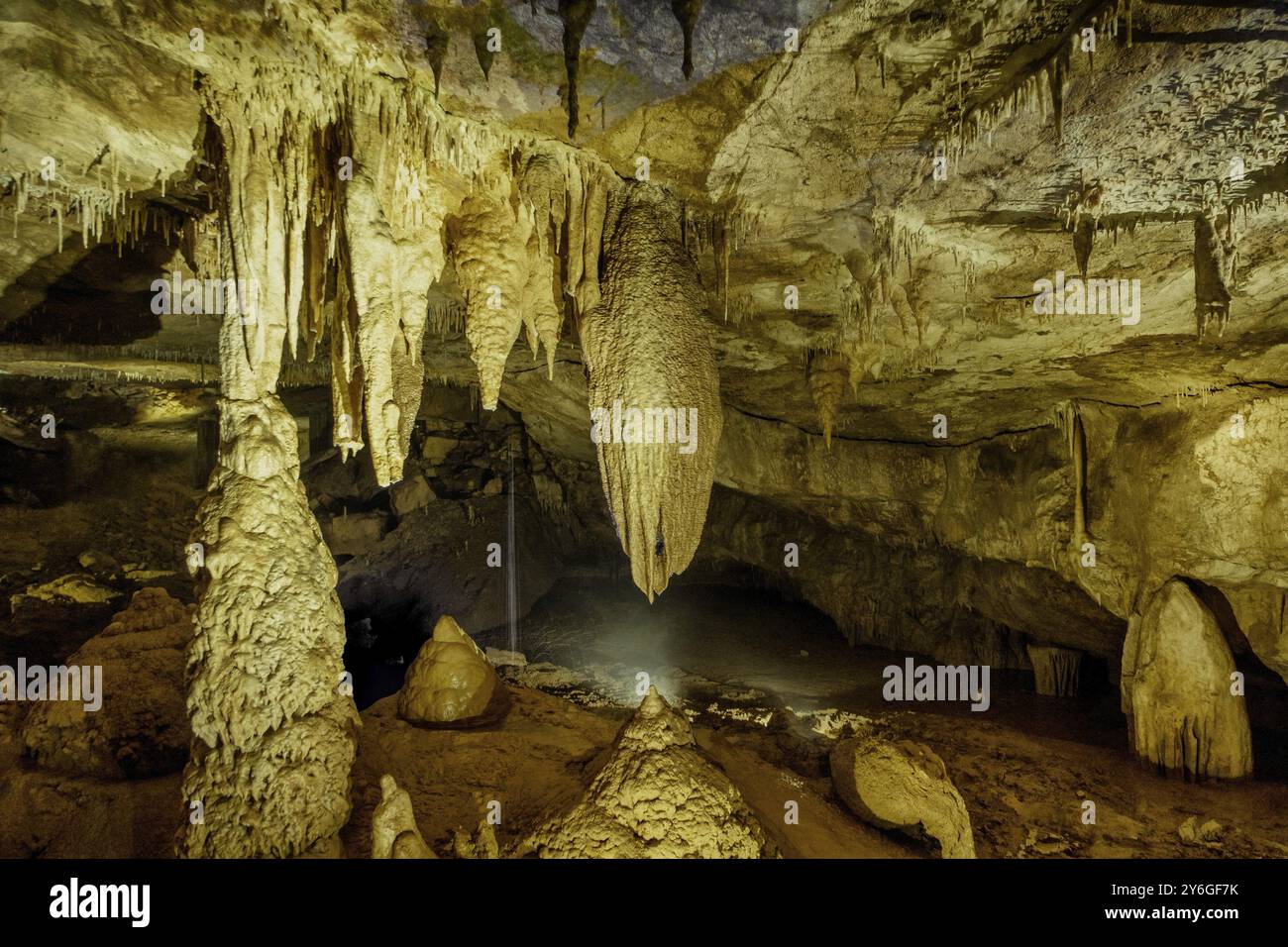Beautiful cave with stalactites underground cavern in magic light Stock ...