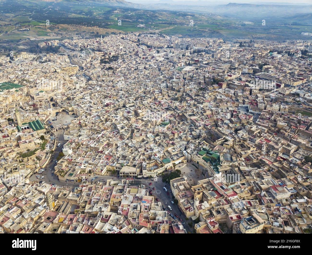 Aerial view of the old Medina in Fes, Morocco (Fes El Bali Medina Stock ...
