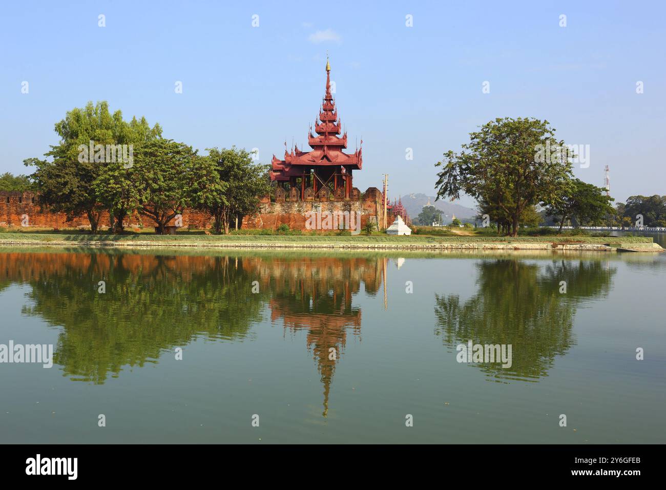 Wall of Fort of Royal Palace and Hill in Mandalay, Myanmar (Burma Stock ...
