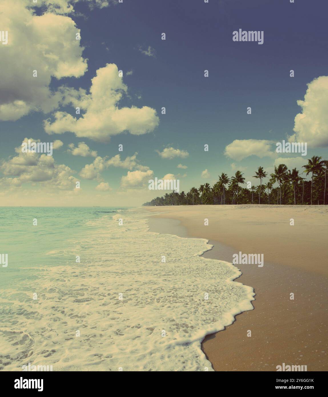 Beautiful beach landscape with ocean, vintage retro style Stock Photo ...