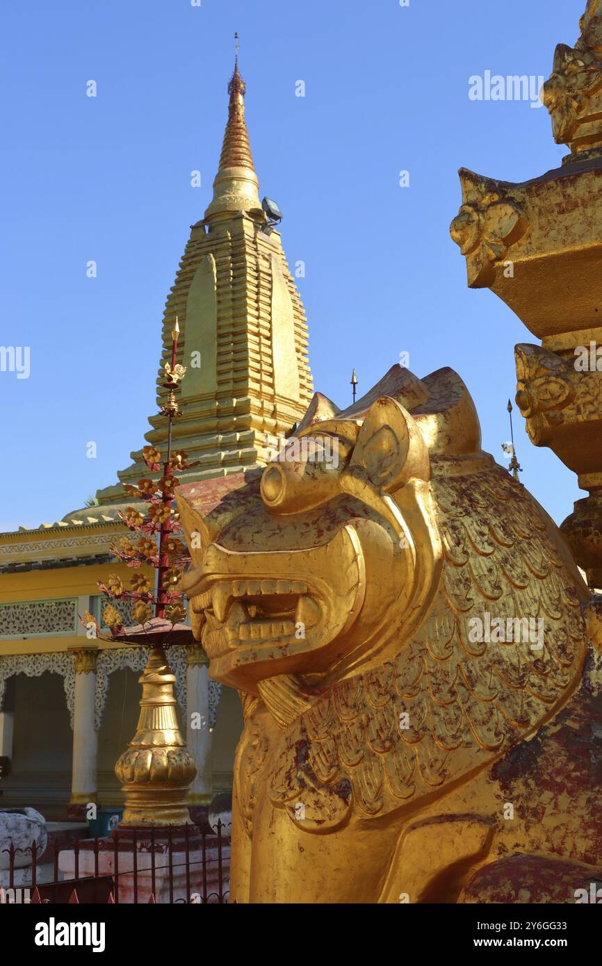 The golden lion in Shwezigon Pagoda (Paya) in Bagan, Myanmar (Burma ...