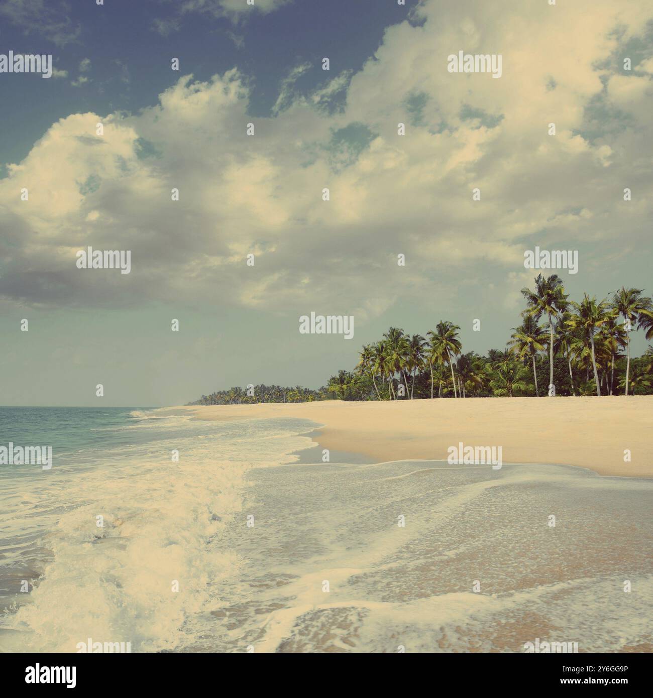 Beautiful beach landscape with ocean, vintage retro style Stock Photo ...