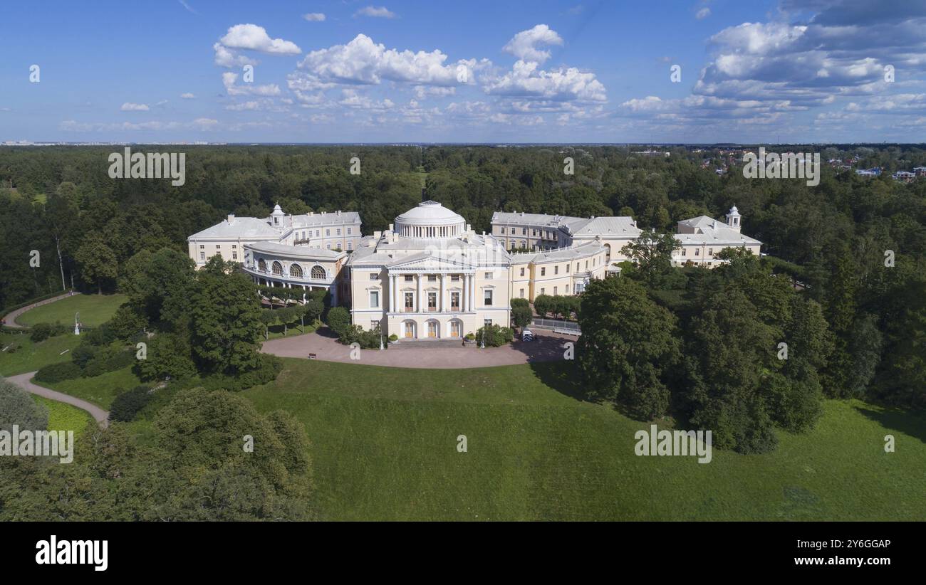 Aerial view of the Palace in Pavlovsky Park, a suburb of St. Petersburg ...