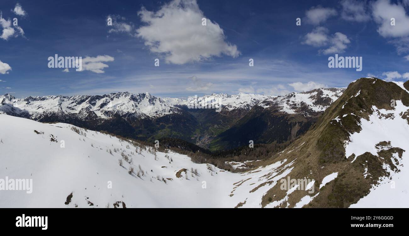 Aerial panorama view on snow-capped mountains at spring, Switzerland ...