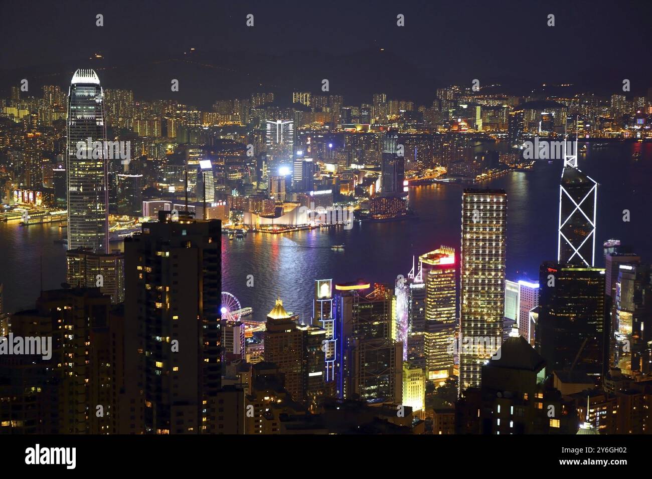 Hong Kong at night. View of Victoria Harbour and Hong Kong Central ...