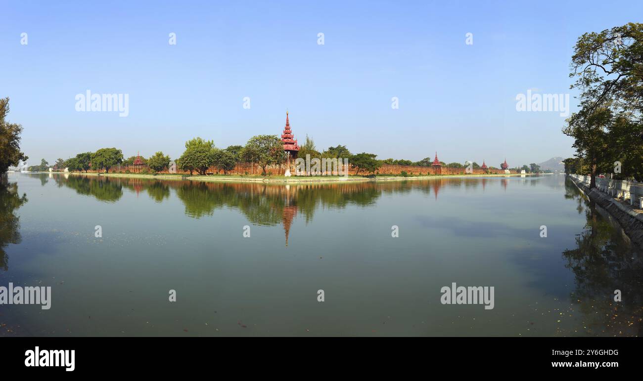 Panorama with Wall of Fort of Royal Palace and Hill in Mandalay ...