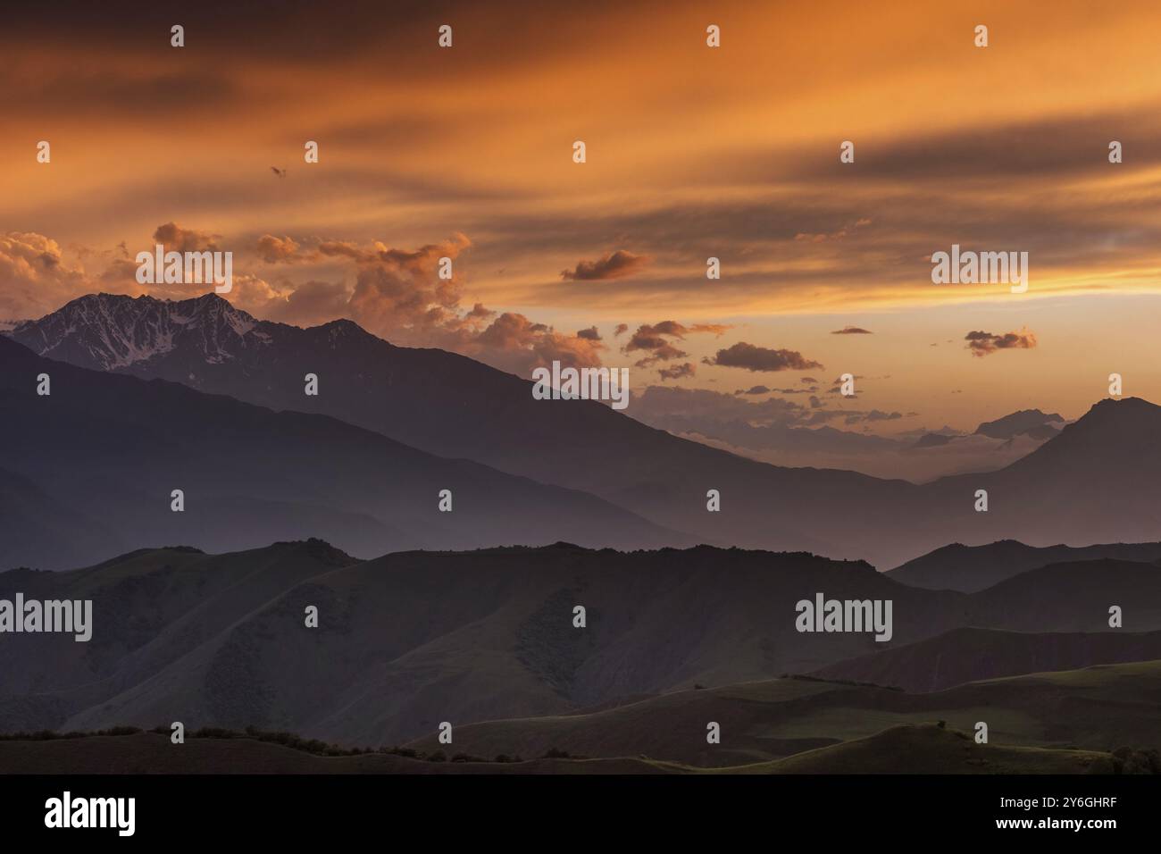 Beautiful sunset in the smoky mountains, Caucasus mountains Stock Photo ...
